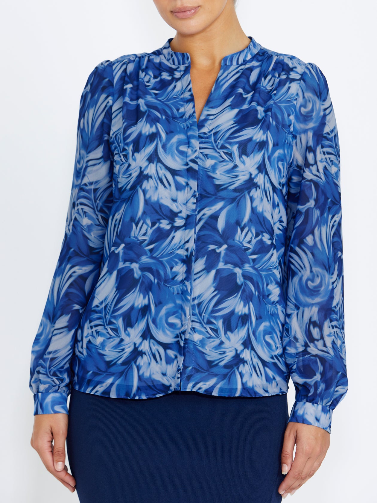 Women's Crepe Easy Fit Blouse in Blue | Ravina