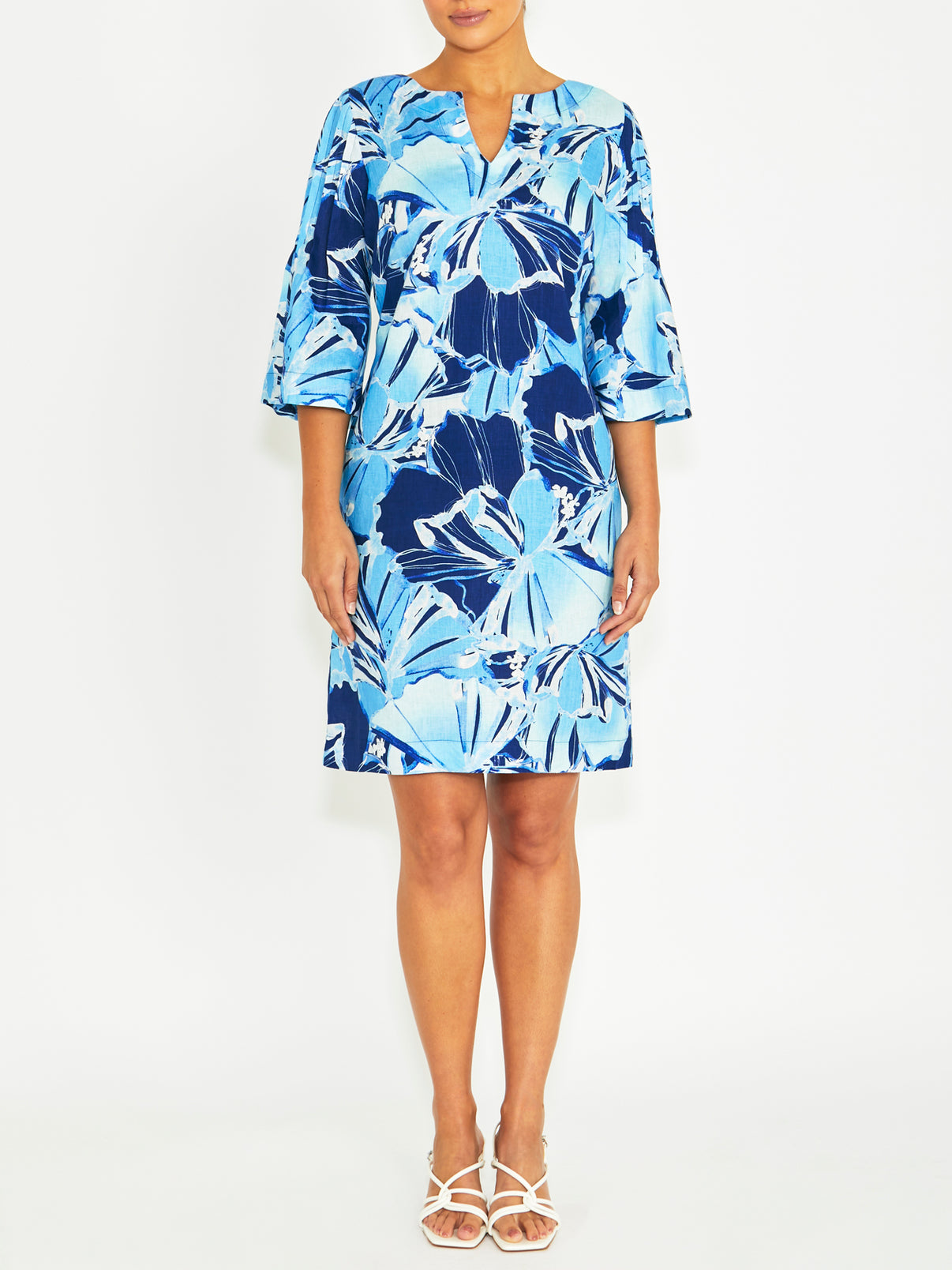 Women's Linen Shift Dress in Blue | Carlie