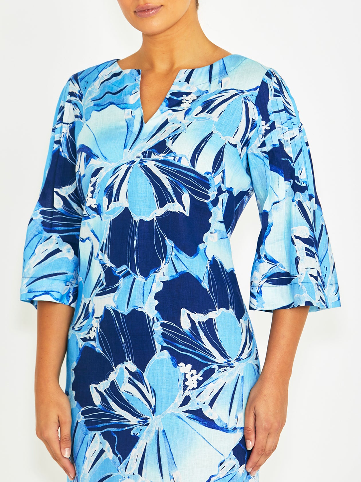 Women's Linen Shift Dress in Blue | Carlie