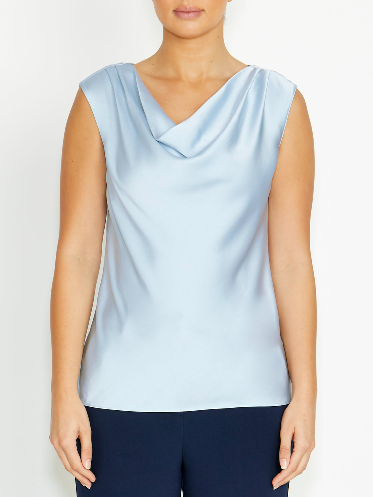 Women's Satin Cowl Neck Top in Blue | Harmony