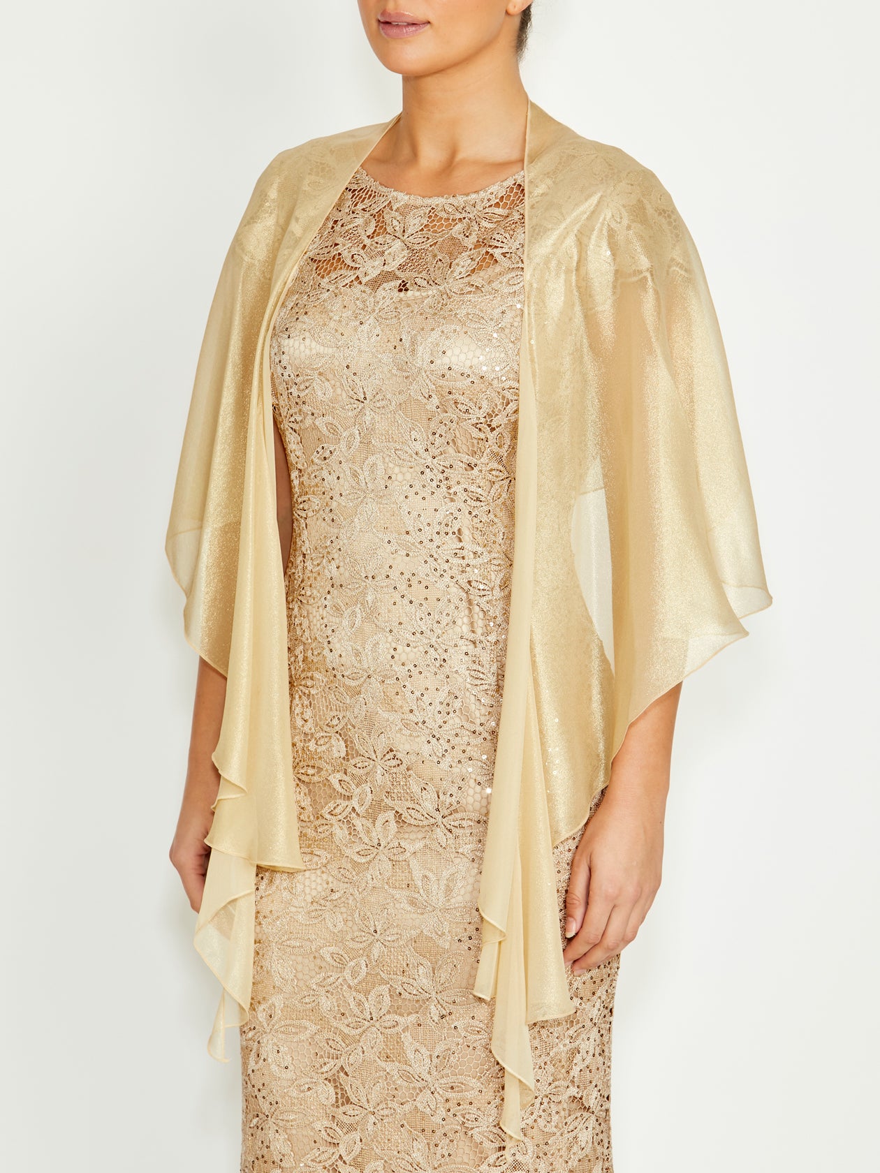 Women's Silk Wrap Shrug in Gold | Champagne