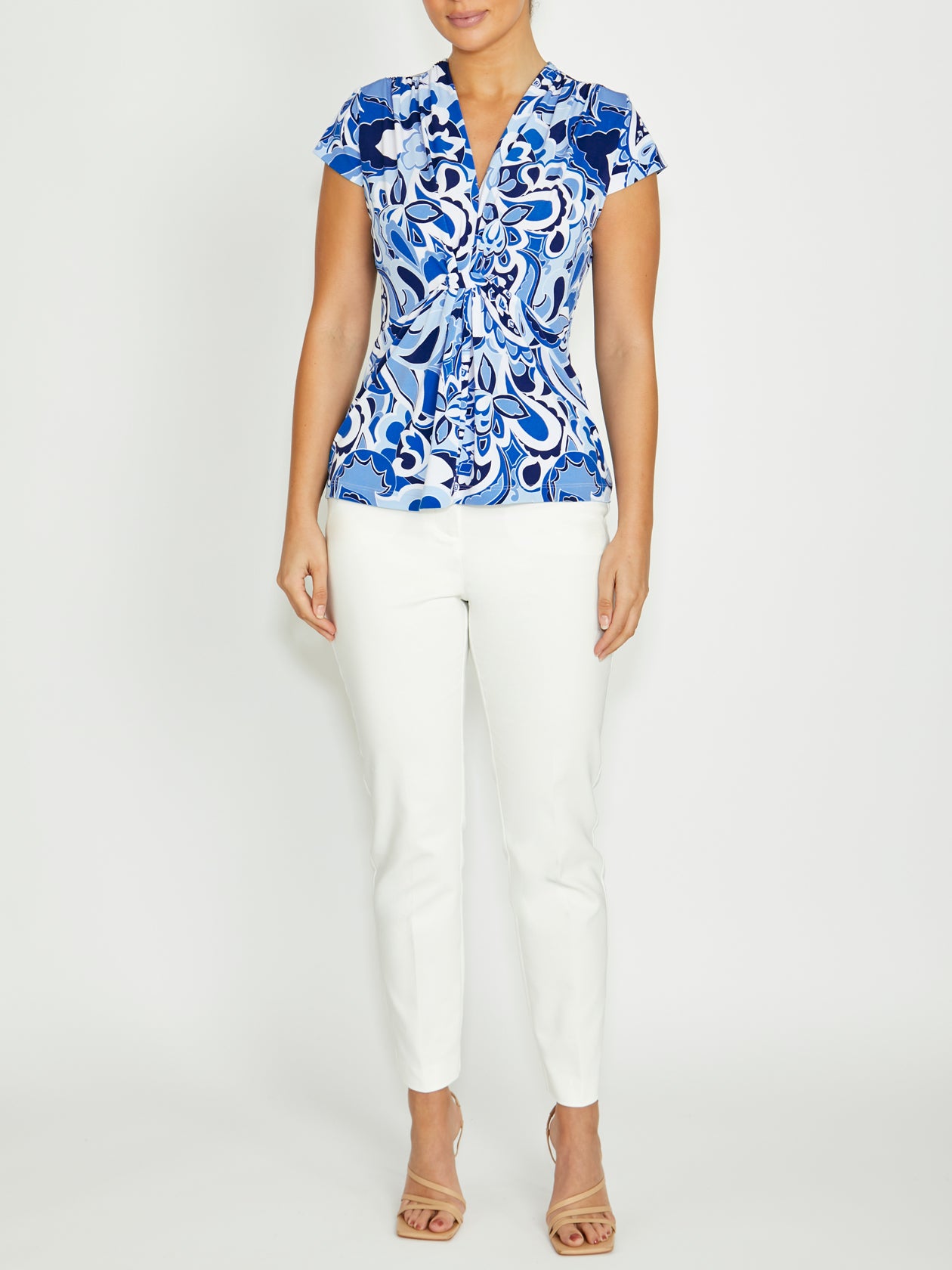 Women's White Jersey Top in Blue | Anthena